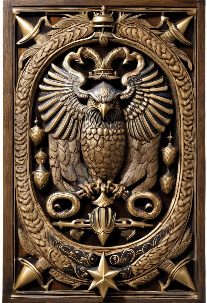 Royal shield, high relief carving, effigy of a double-headed eagle on a ...