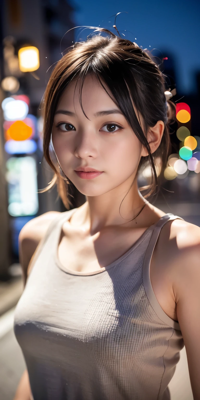 A close up of a woman standing on a city street at night - SeaArt AI