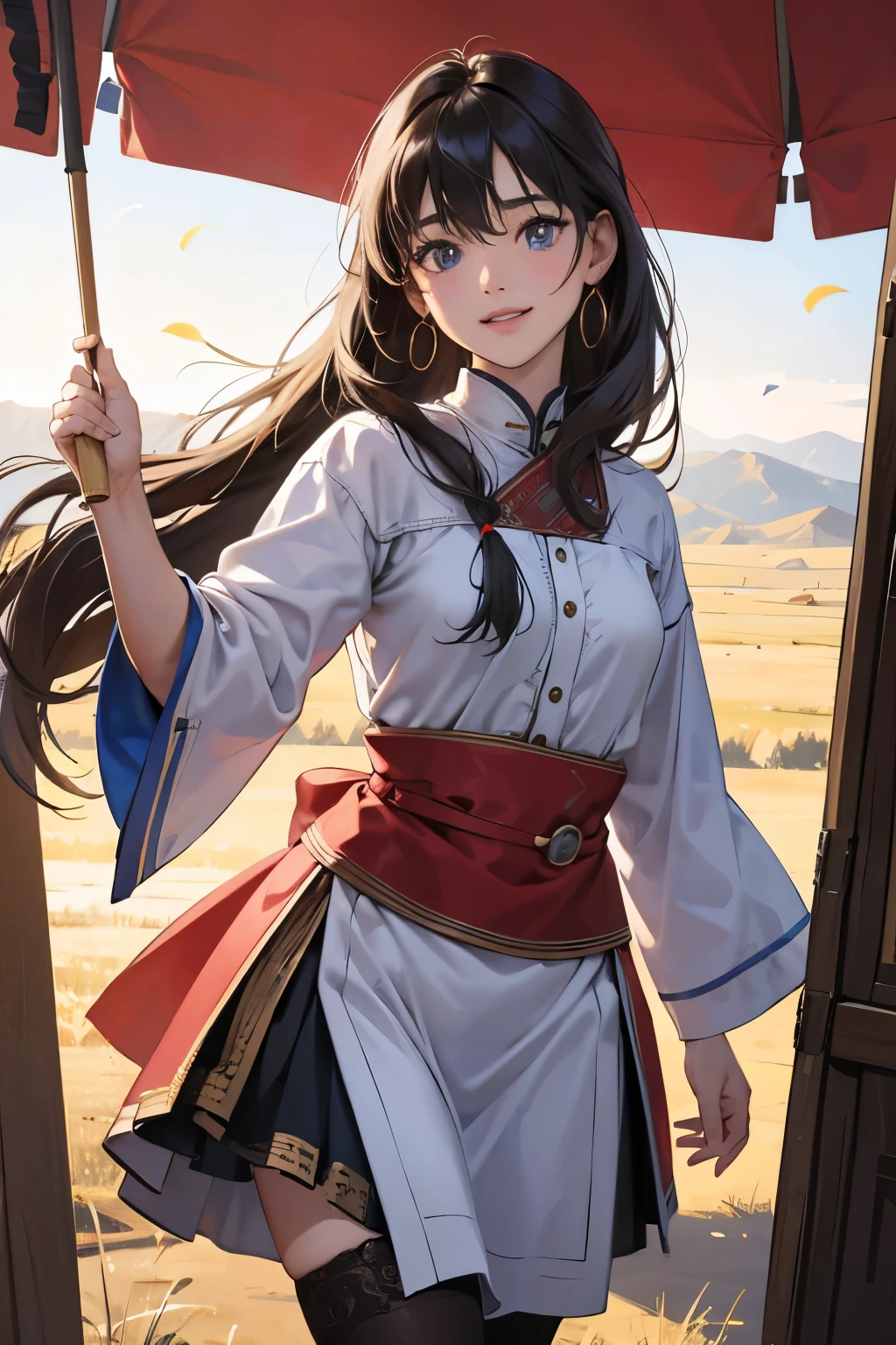 Anime girl with long hair holding an umbrella in a desert - SeaArt AI