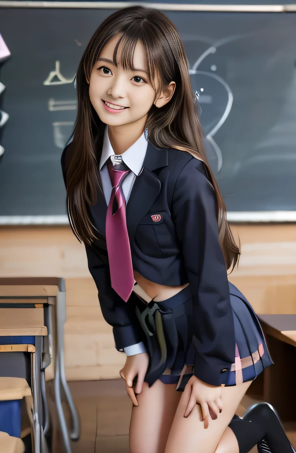 Arafed asian schoolgirl in a school uniform posing in front of a blackboard - SeaArt AI