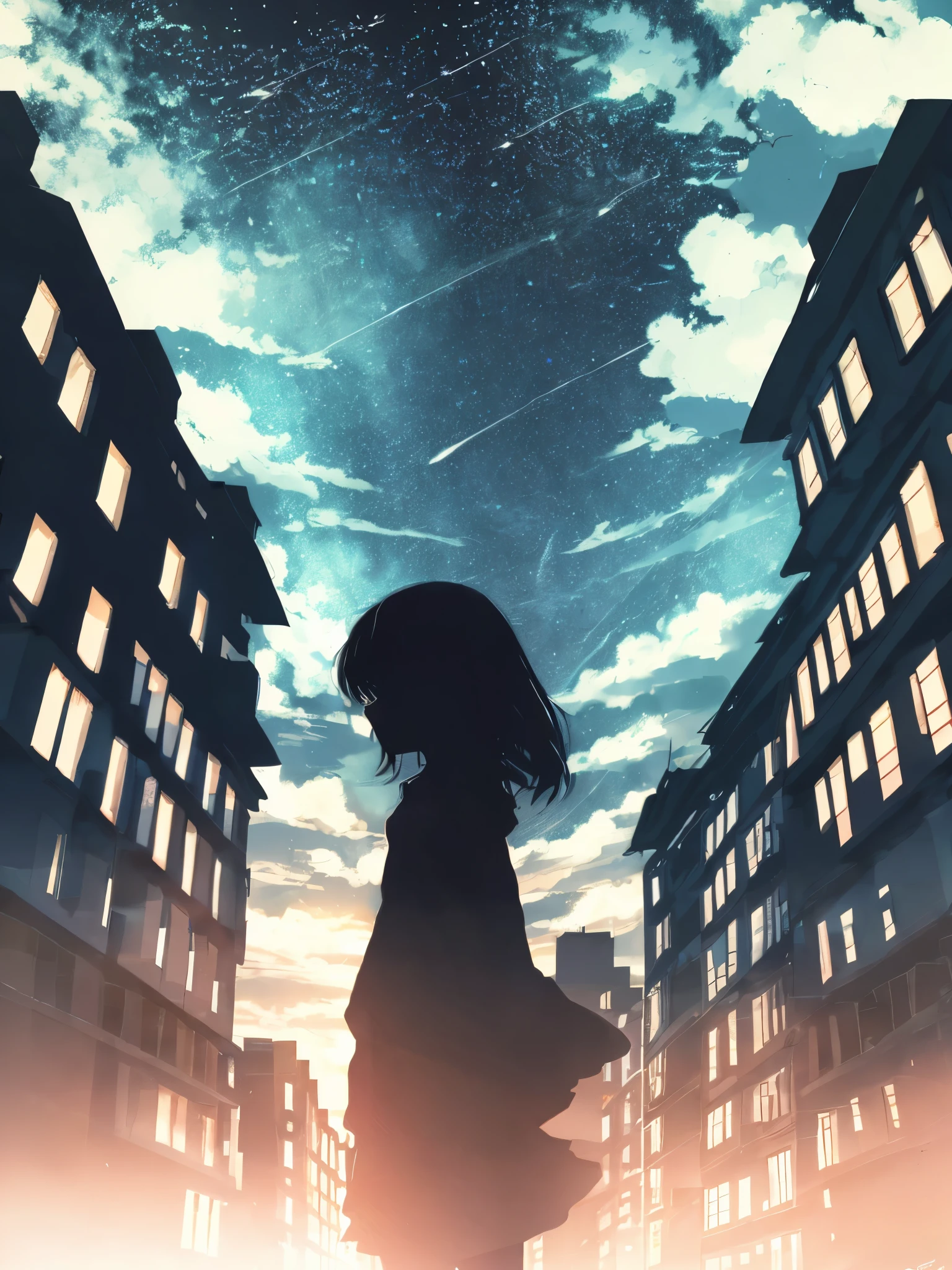 Anime girl looking up at the sky with a star in the sky - SeaArt AI