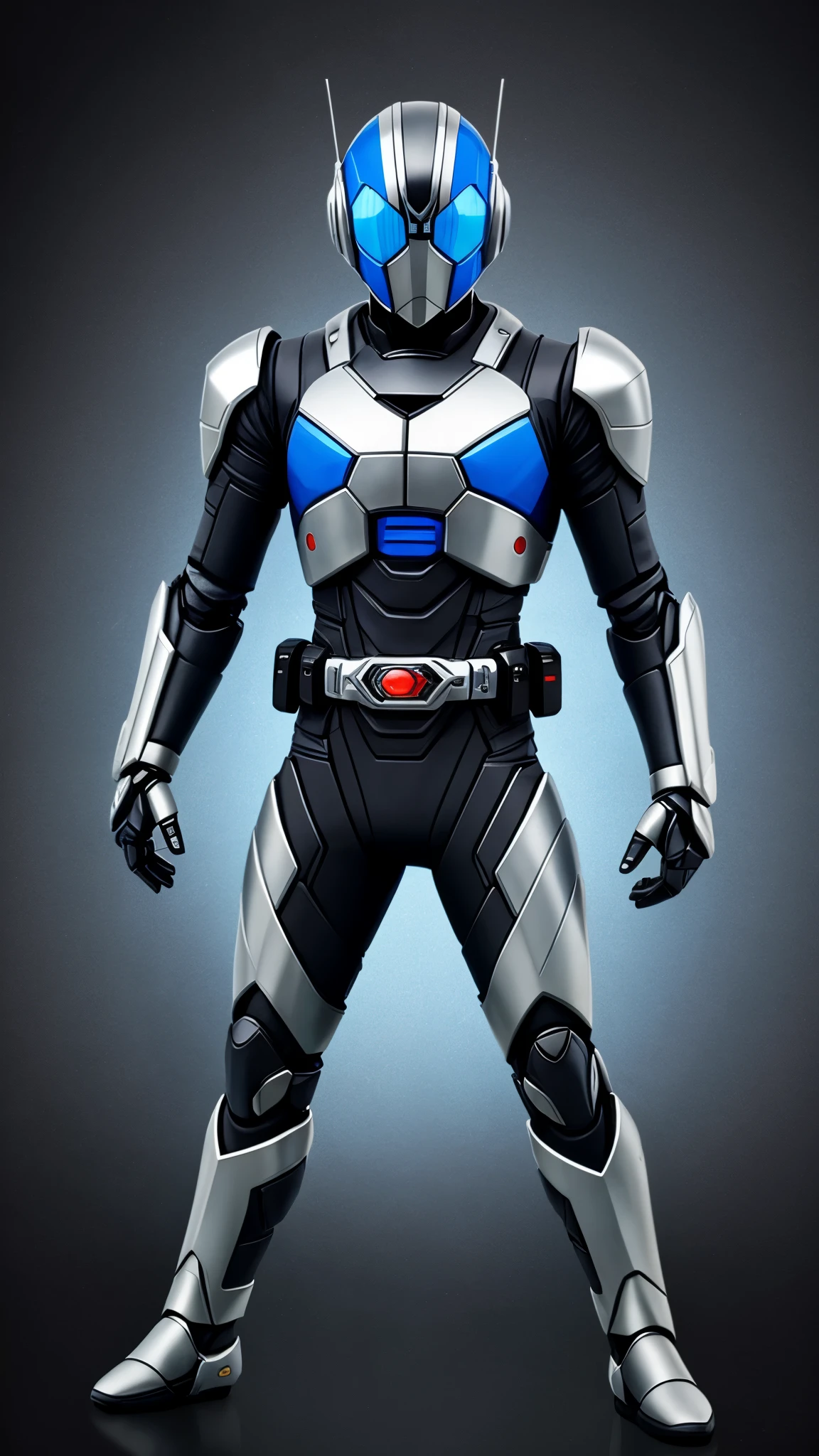 A close up of a robot with a blue and silver costume - SeaArt AI