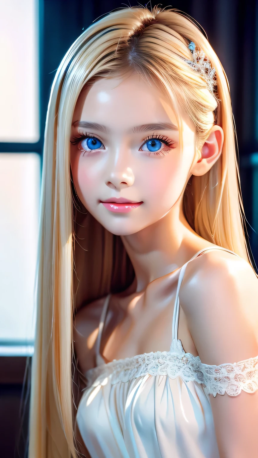 A close up of a woman with long blonde hair wearing a white dress - SeaArt AI
