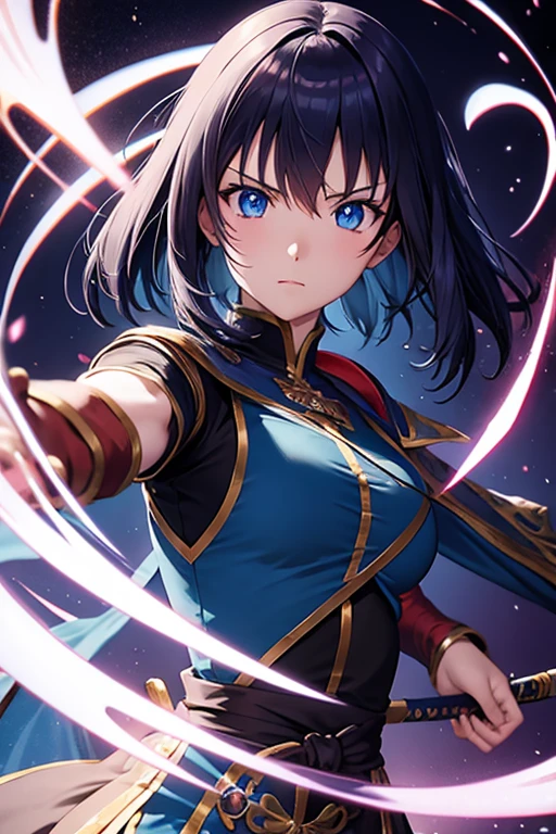 Anime Style Magic Swordsman girl Beautiful eyes Upper Body Muscular ...