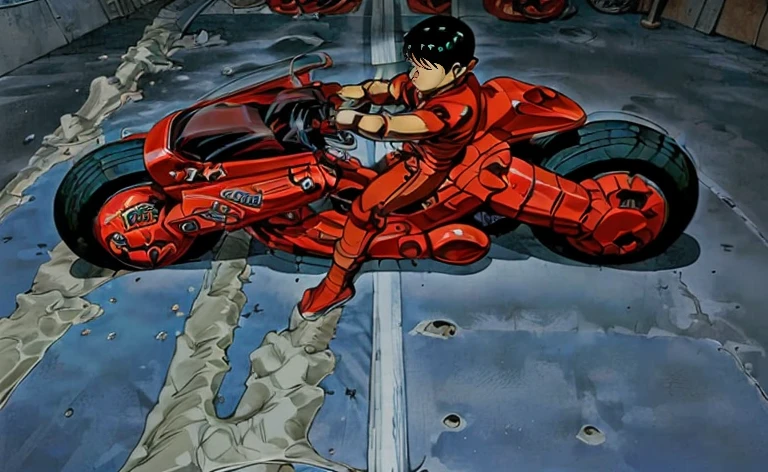 Ride a motorcycle and draw anime、Slide sideways,((Slide))、 ( - SeaArt AI