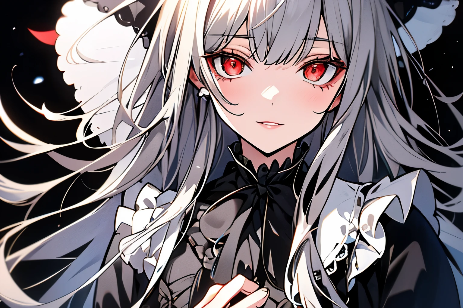 Anime girl with long white hair and red eyes holding a knife - SeaArt AI