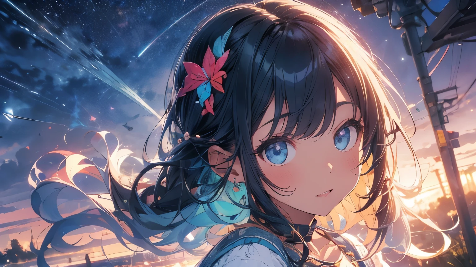 Anime girl with long hair and blue eyes staring at the camera - SeaArt AI