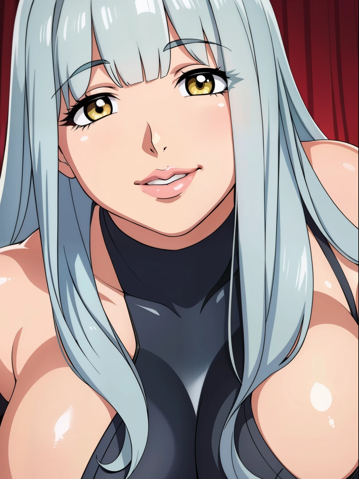 A close up of a woman with long hair and a black top - SeaArt AI
