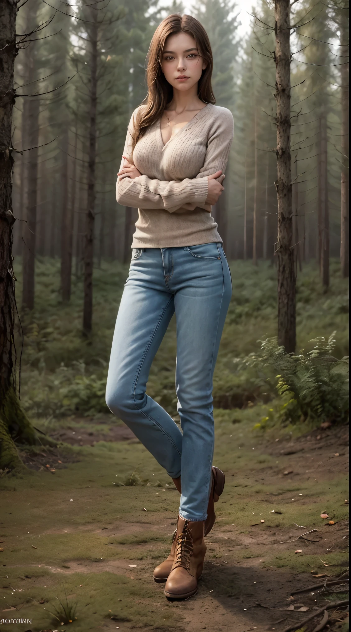 Arafed woman standing in a forest with her arms crossed - SeaArt AI