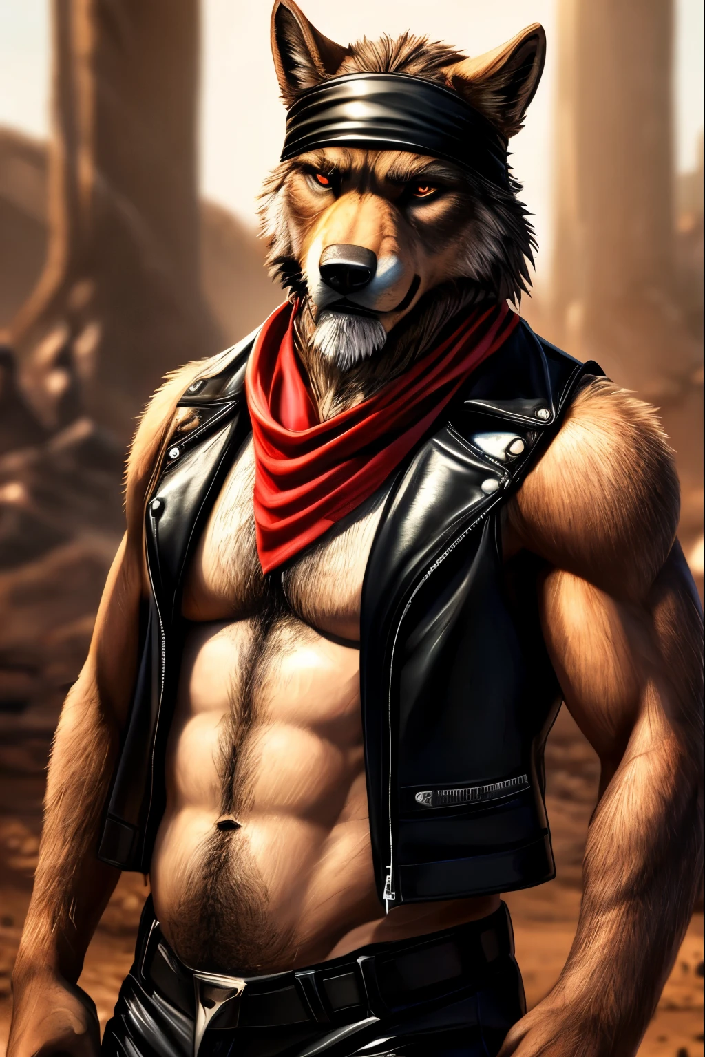 A close up of a man in a leather jacket and bandana - SeaArt AI