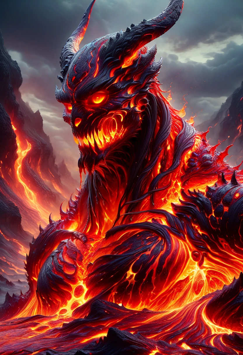 Lava Demon, ral-lava, LavaRay, Demon made entirely of lava, - SeaArt AI