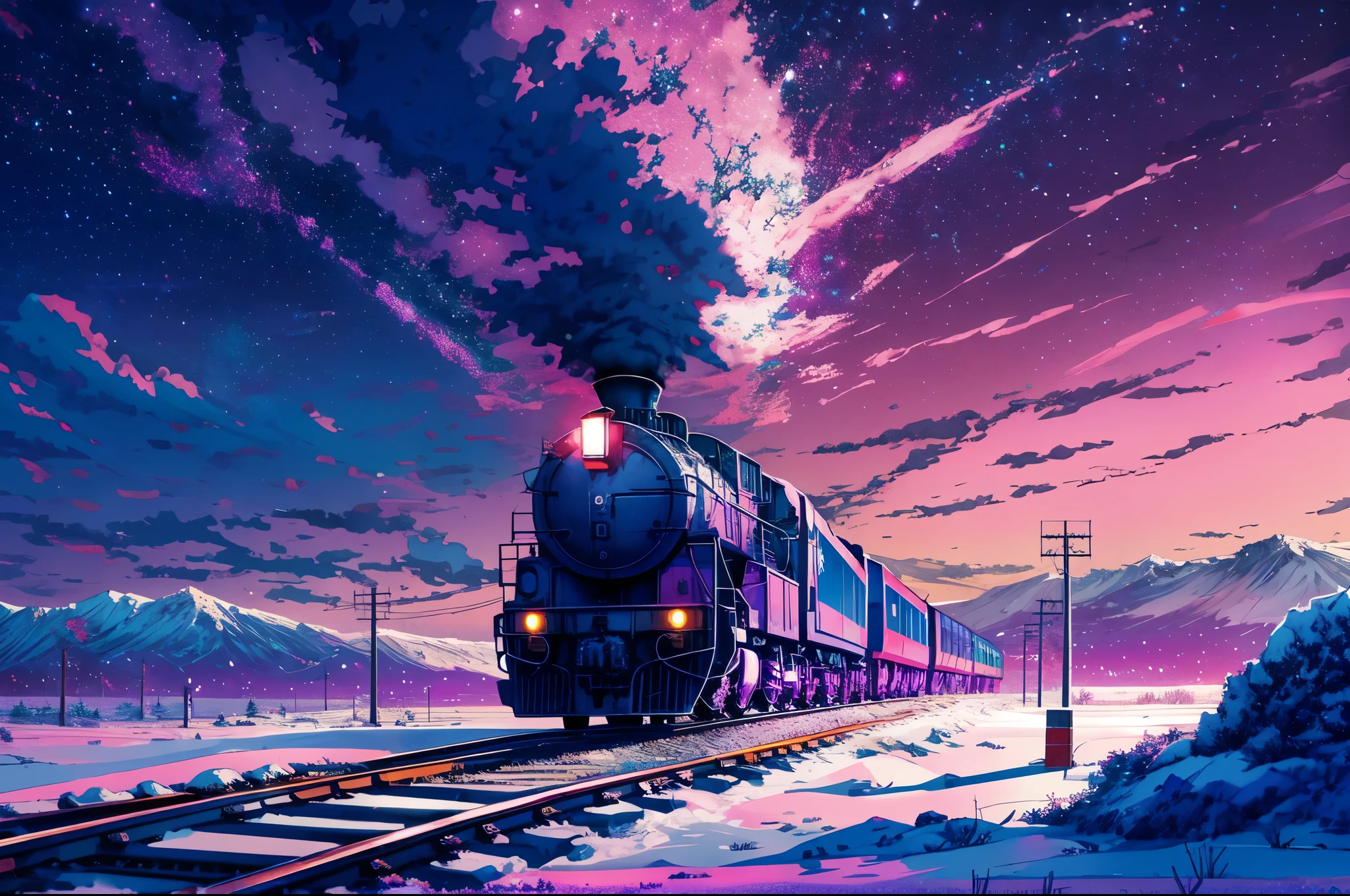 A close up of a train on a track near a mountain - SeaArt AI