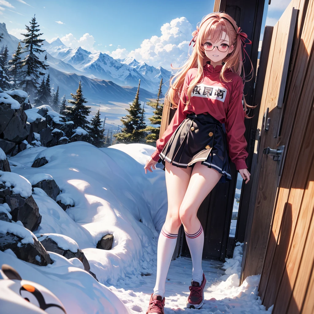 Pink gold golden hair、Red eyes、One good looking girl、solo、anime - SeaArt AI