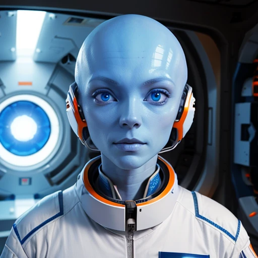 A thin and tall alien with blue skin and human eyes, Orange eyes ...