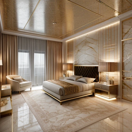 Modern bedroom design, luxurious interior, ((high resolution image ...