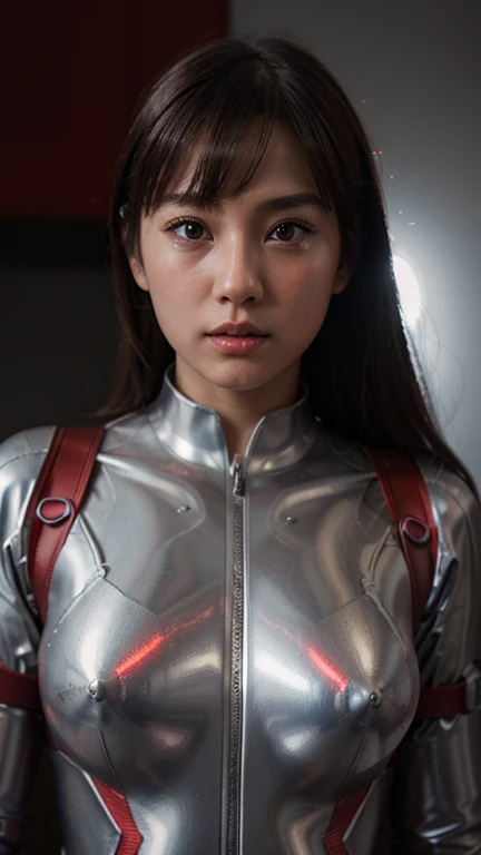 Ultraman、realistic、realistic、cinematic lighting, Girl in a shiny red ...