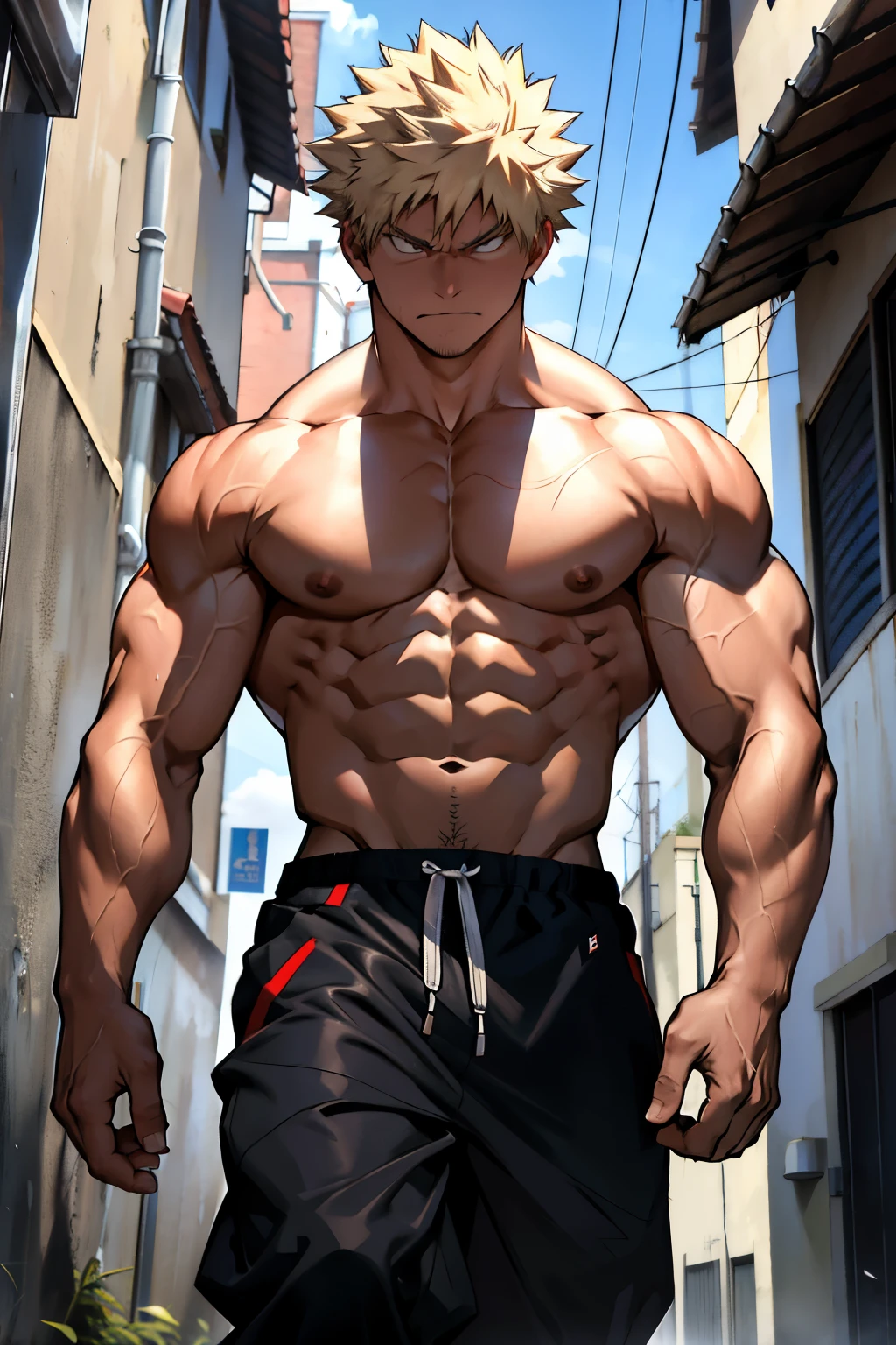 A close up of a man with a shirt on walking down a street - SeaArt AI