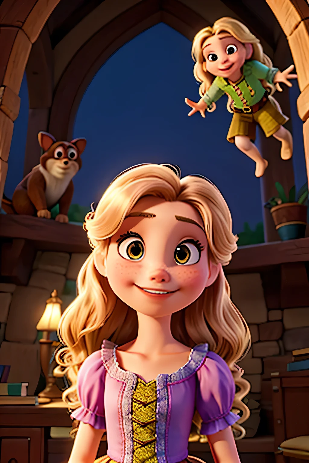 A close up of a cartoon character with a dog in a castle - SeaArt AI