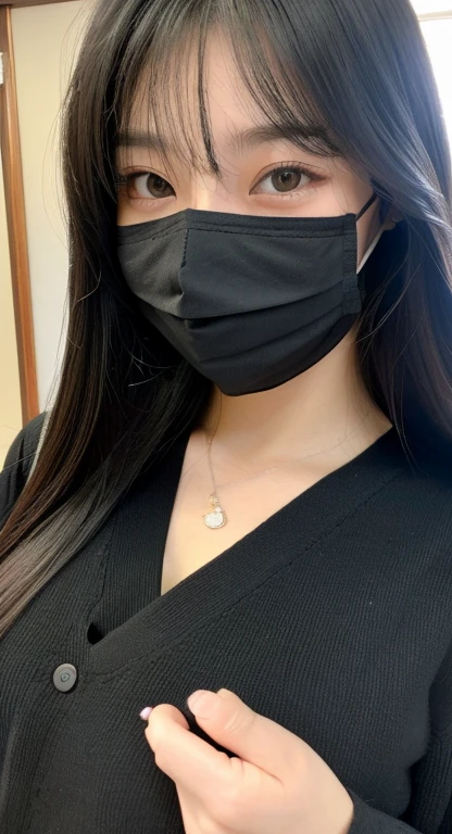 Your eyes are smiling、Black Mask、student風の服、Very obscene、((Selfie style ...