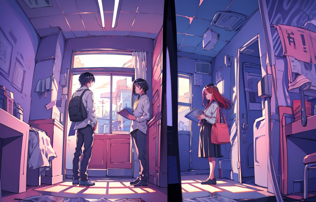 (1girl), illustration, 1 girl,1boy, chibi, masterpiece, best quality ...