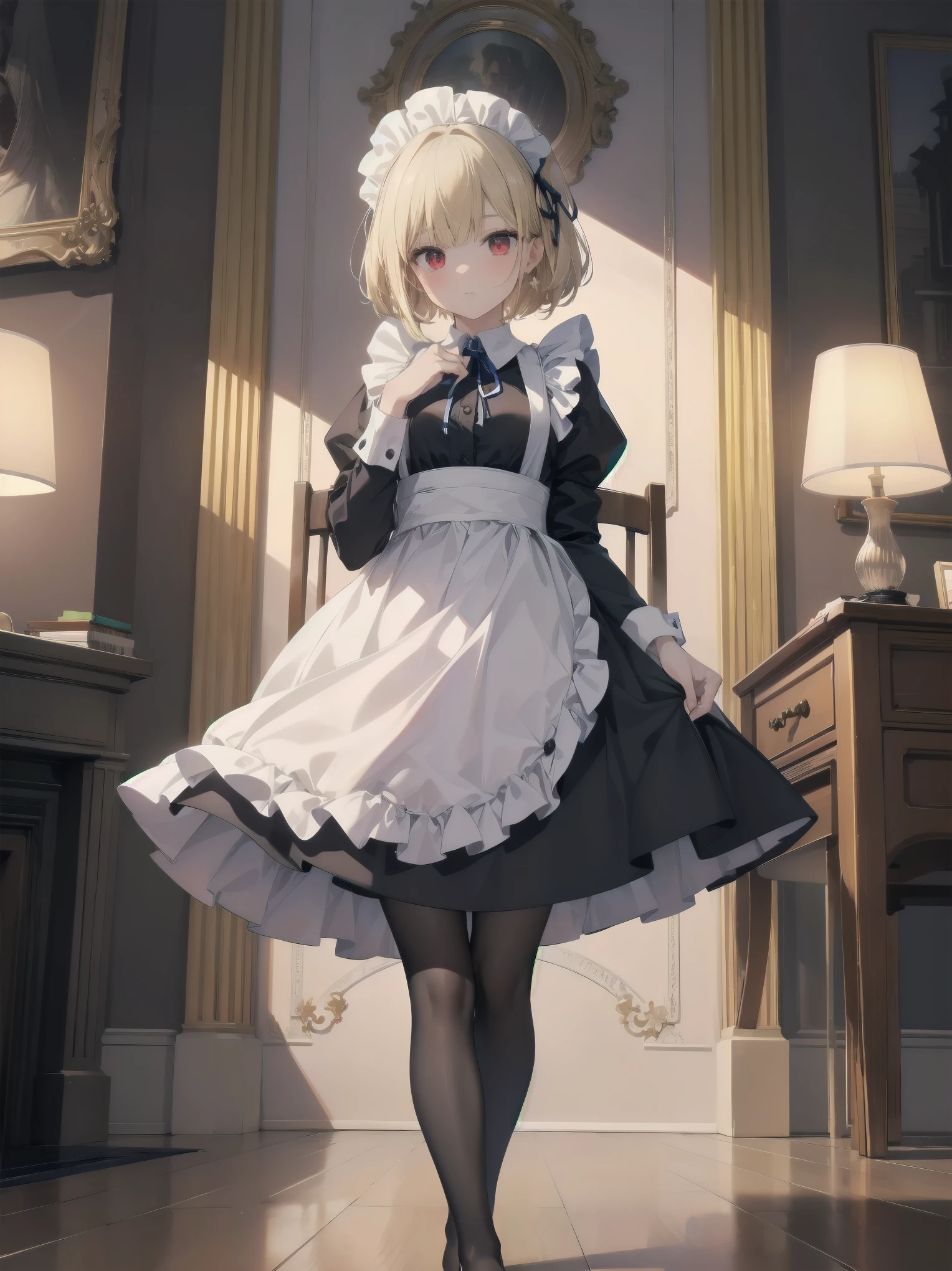 A woman in a maid outfit standing in a room - SeaArt AI