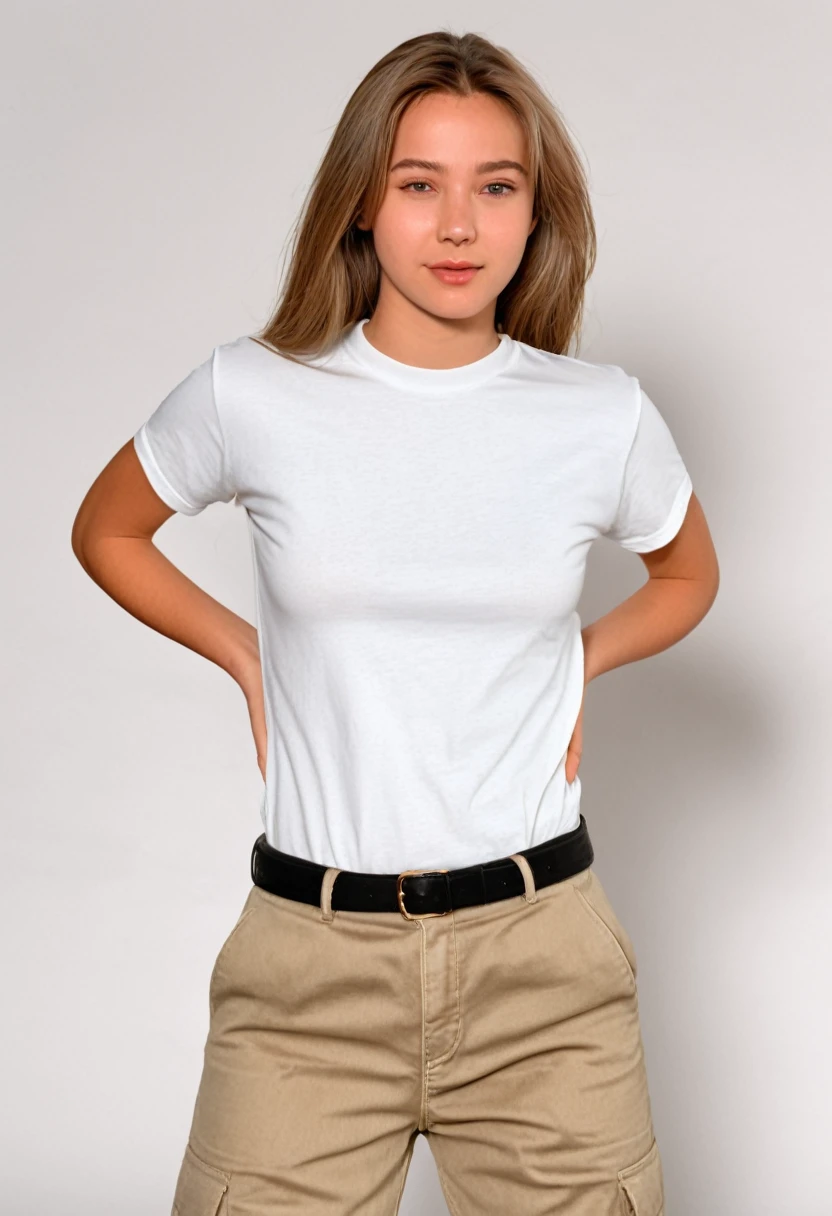 Twenty year old woman, straight sandy hair, shy and demure pose - SeaArt AI