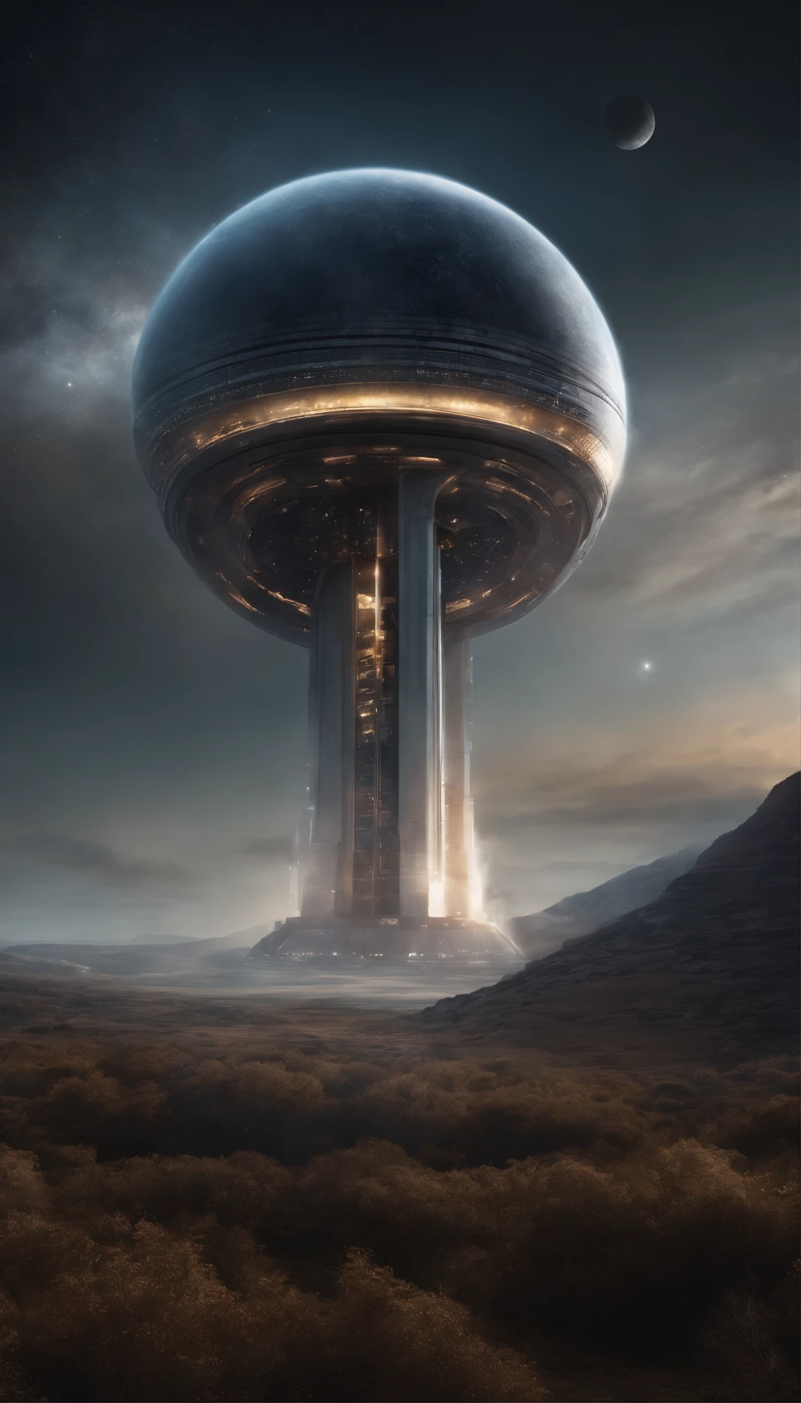 Spaceship flying over a desert with a moon in the background - SeaArt AI