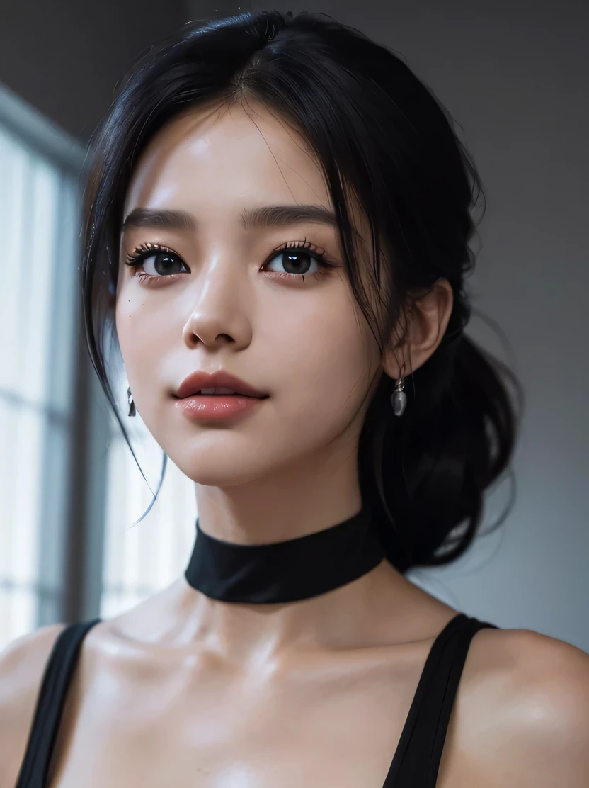 A woman with a choke neck top and black choke top - SeaArt AI