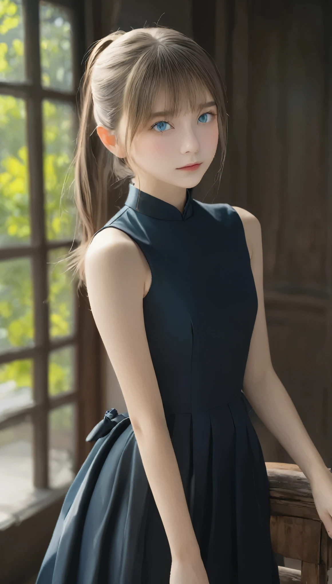 A woman in a blue dress posing for a picture - SeaArt AI