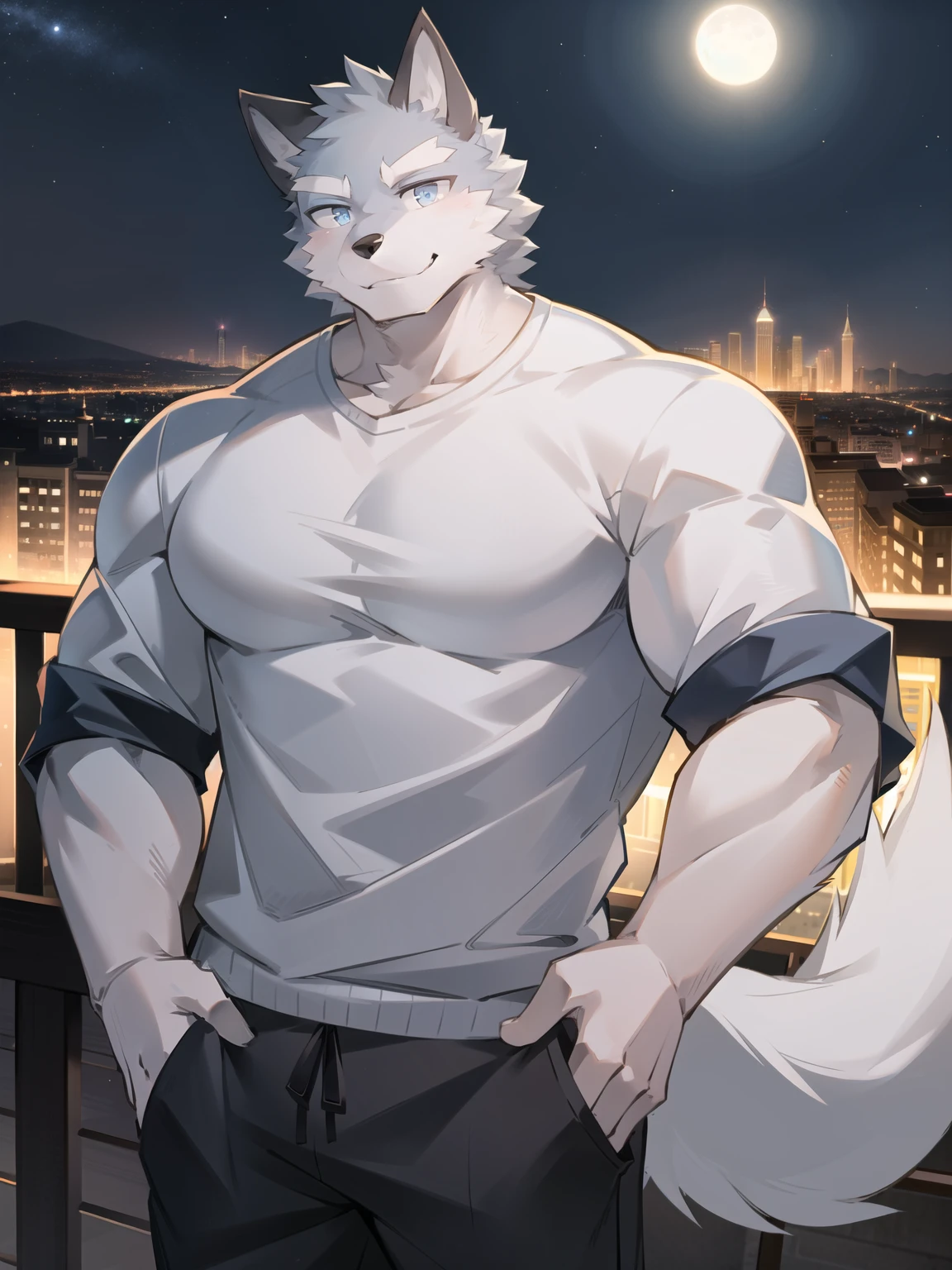 Anime guy with a wolf like face and a white shirt - SeaArt AI