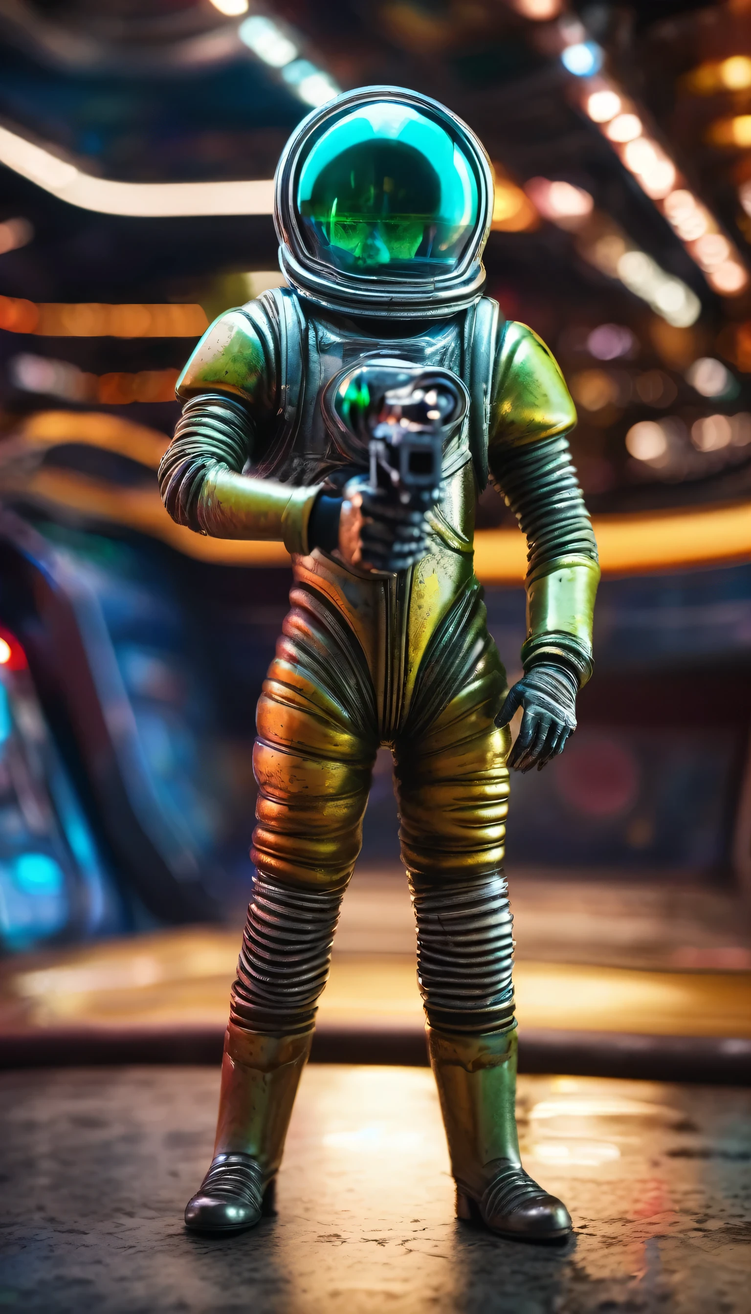 A close up of a toy astronaut holding a gun - SeaArt AI