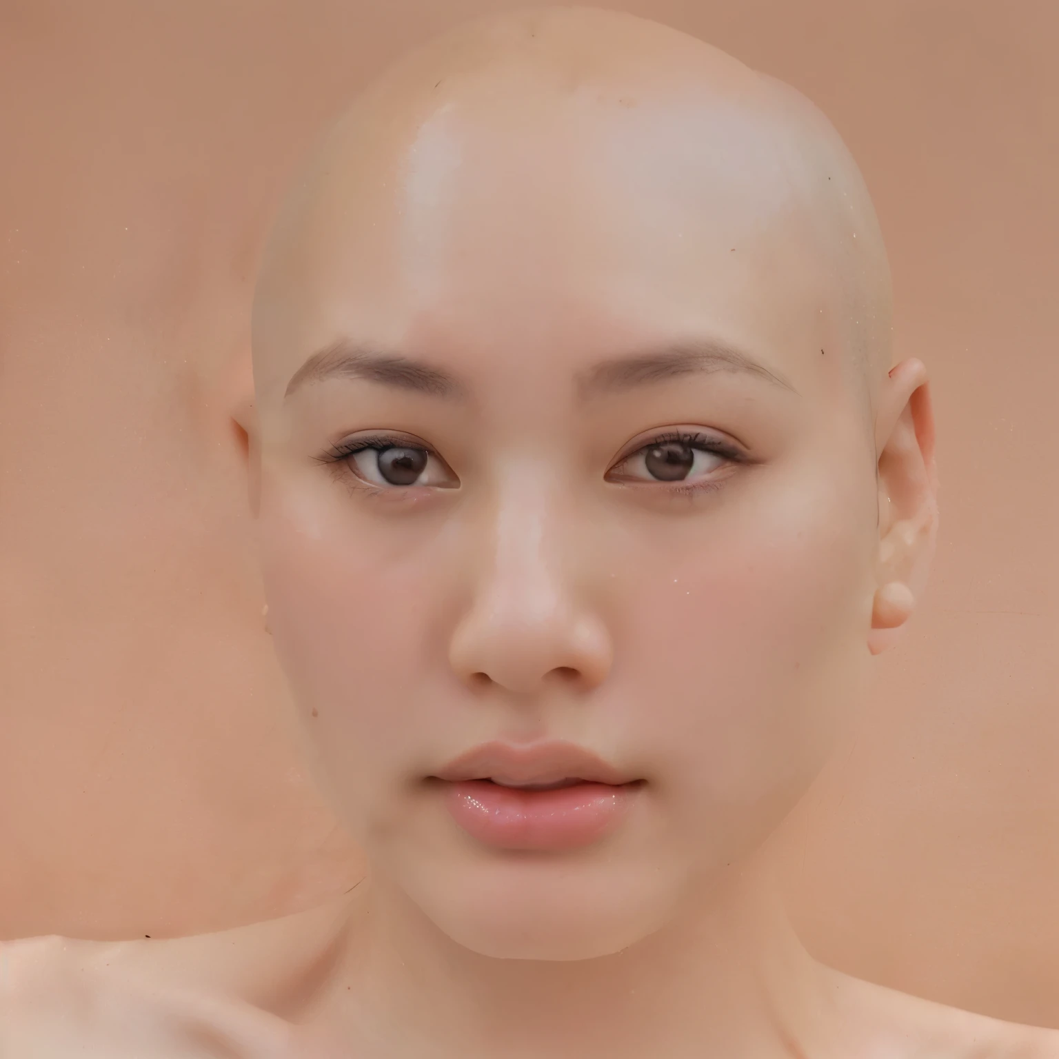 A close up of a woman with a shaved head and a necklace - SeaArt AI