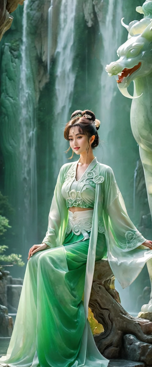 Photography of a lady standing before a massive jade screen adorned ...