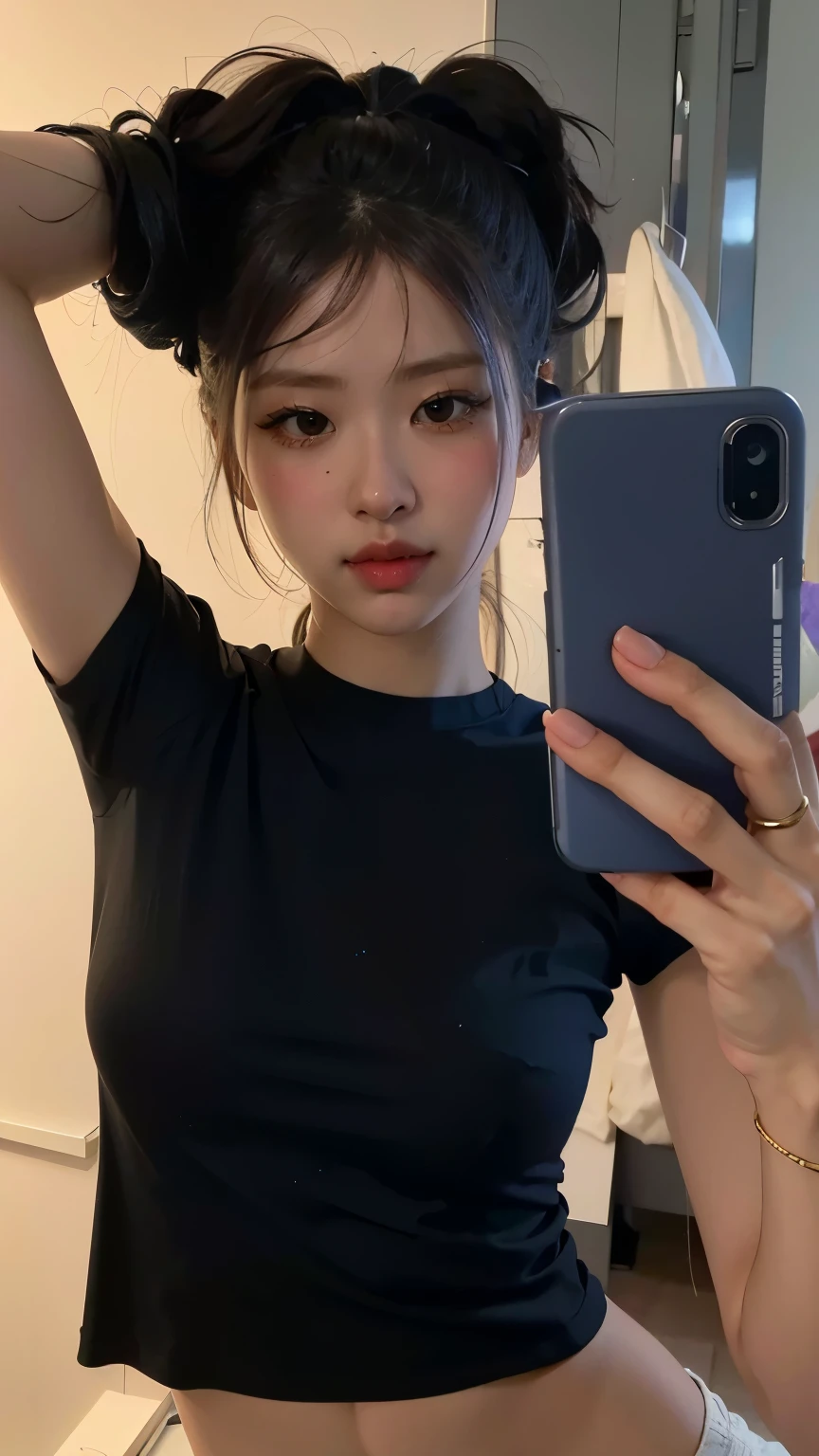 A close up of a woman taking a selfie with her cell phone - SeaArt AI