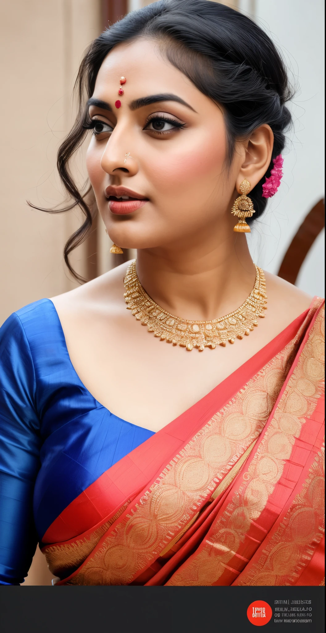 Anusha in a blue sari and red blouse - SeaArt AI