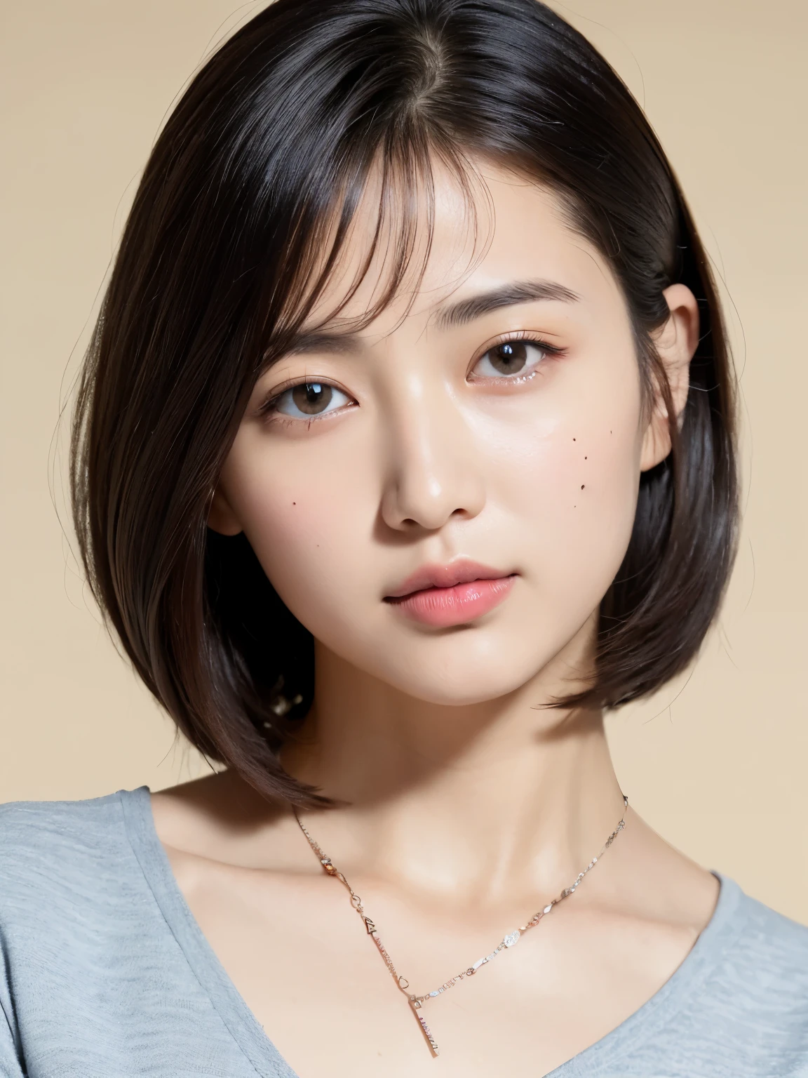 A woman with a necklace and a necklace with a cross on it - SeaArt AI