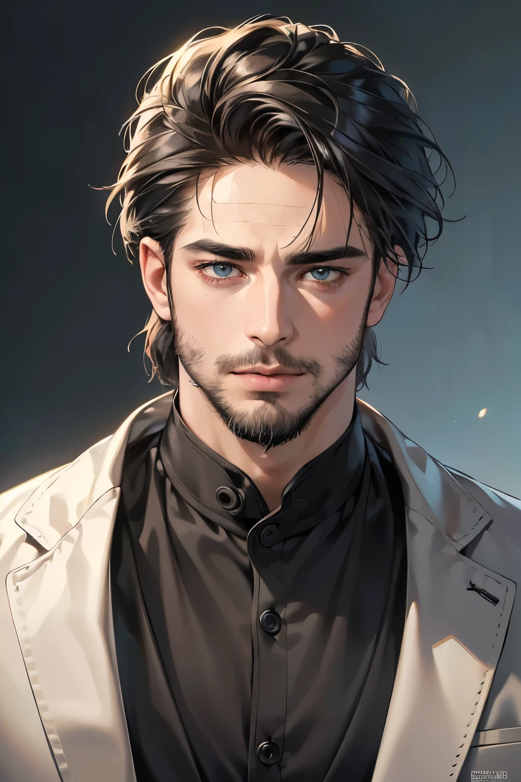 A man with a beard and a jacket is staring at the camera - SeaArt AI