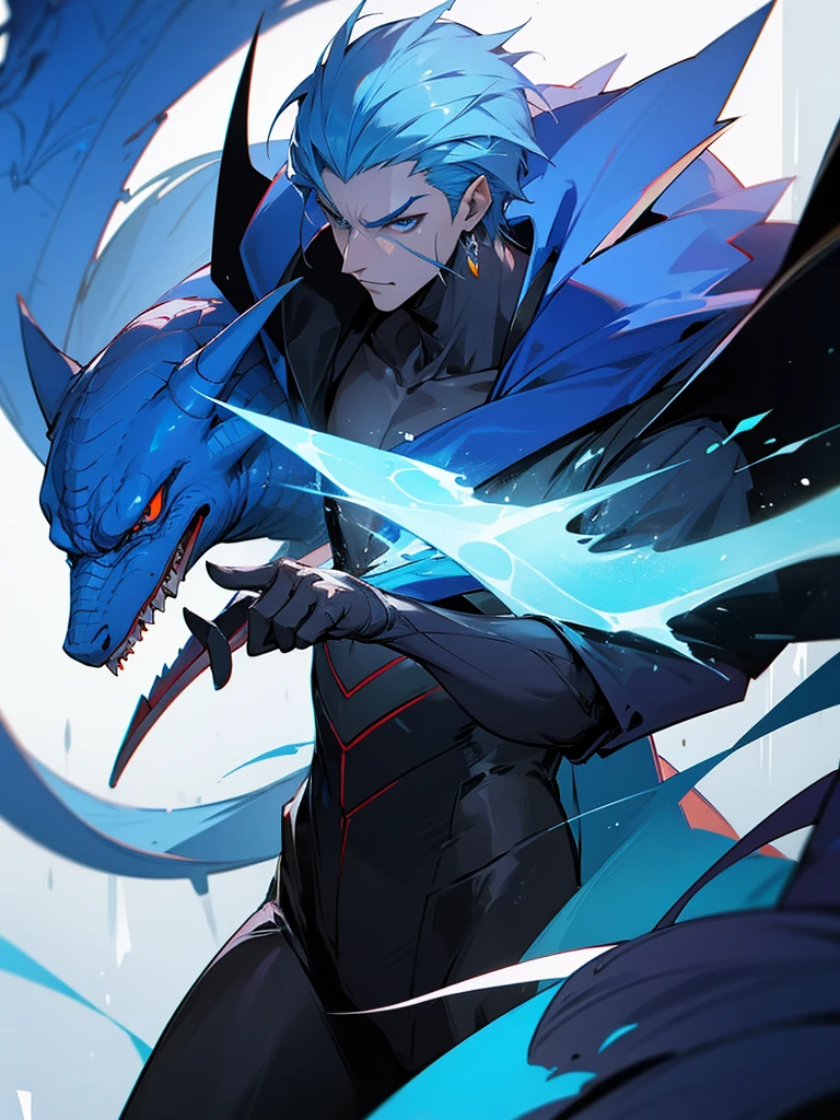 Humanoid blue dragon as a male DC super villain - SeaArt AI