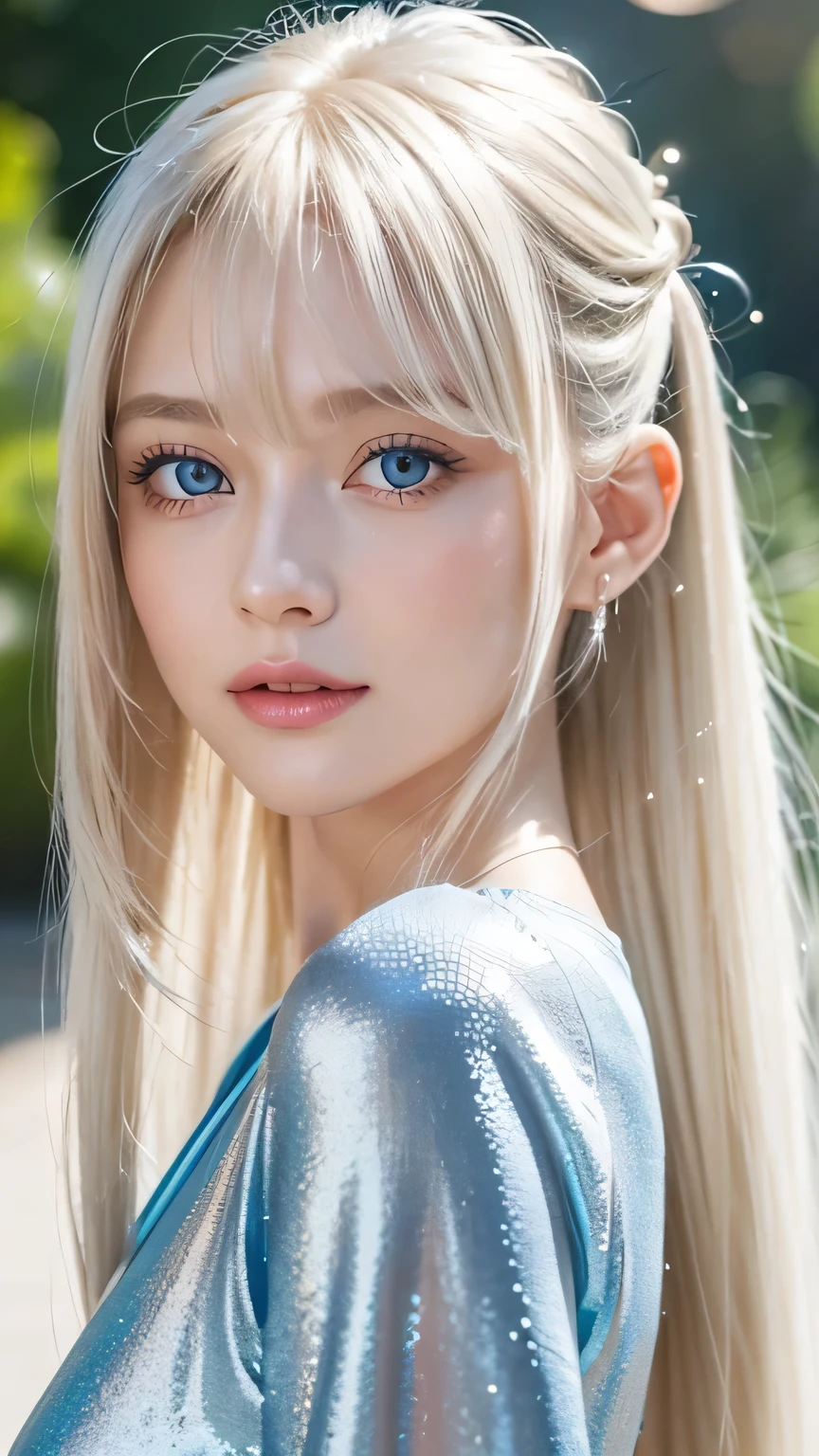 A woman with long blonde hair and blue eyes posing for a picture - SeaArt AI
