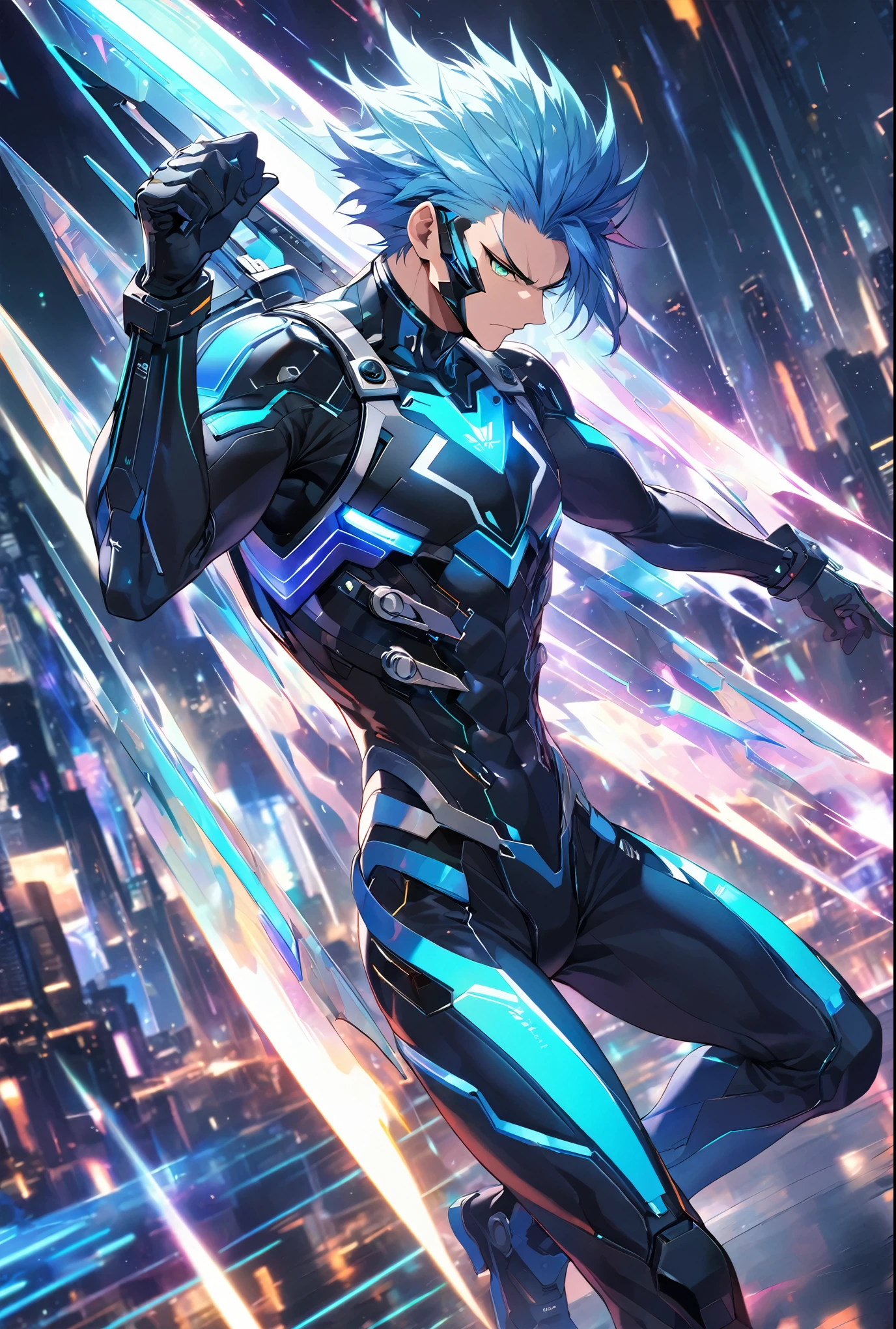 A close up of a person in a suit with a blue hair - SeaArt AI
