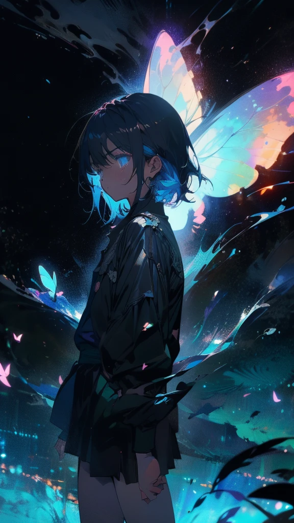 1 anime boy, alone,Black petals flutter, A mysteriously shining ...