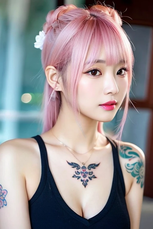 Close-up of woman with tattoo on chest，Ruan cute vtuber，korean girl ...