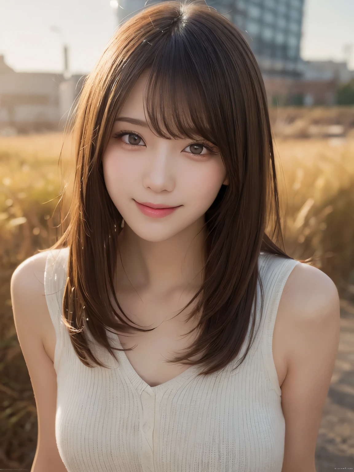 A woman with long hair and a white top posing for a picture - SeaArt AI