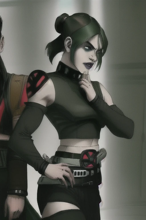 (human face) (ponytail) (leather jacket) (corset) (military belts ...