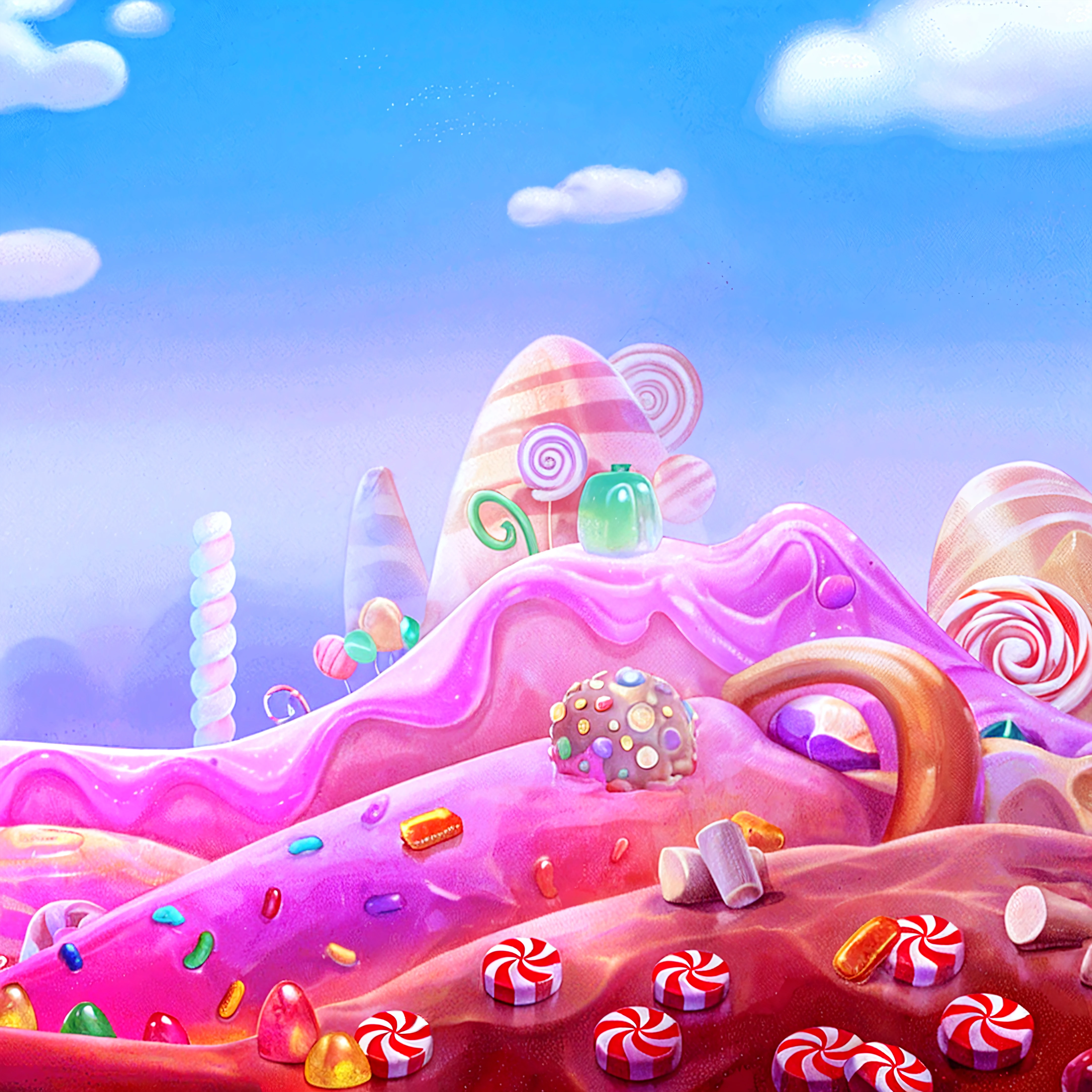 There is a cartoon candy land with a lot of candy - SeaArt AI