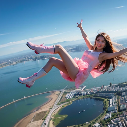 A young goddess floating in the air, midair skydiving 10 meters high - SeaArt AI