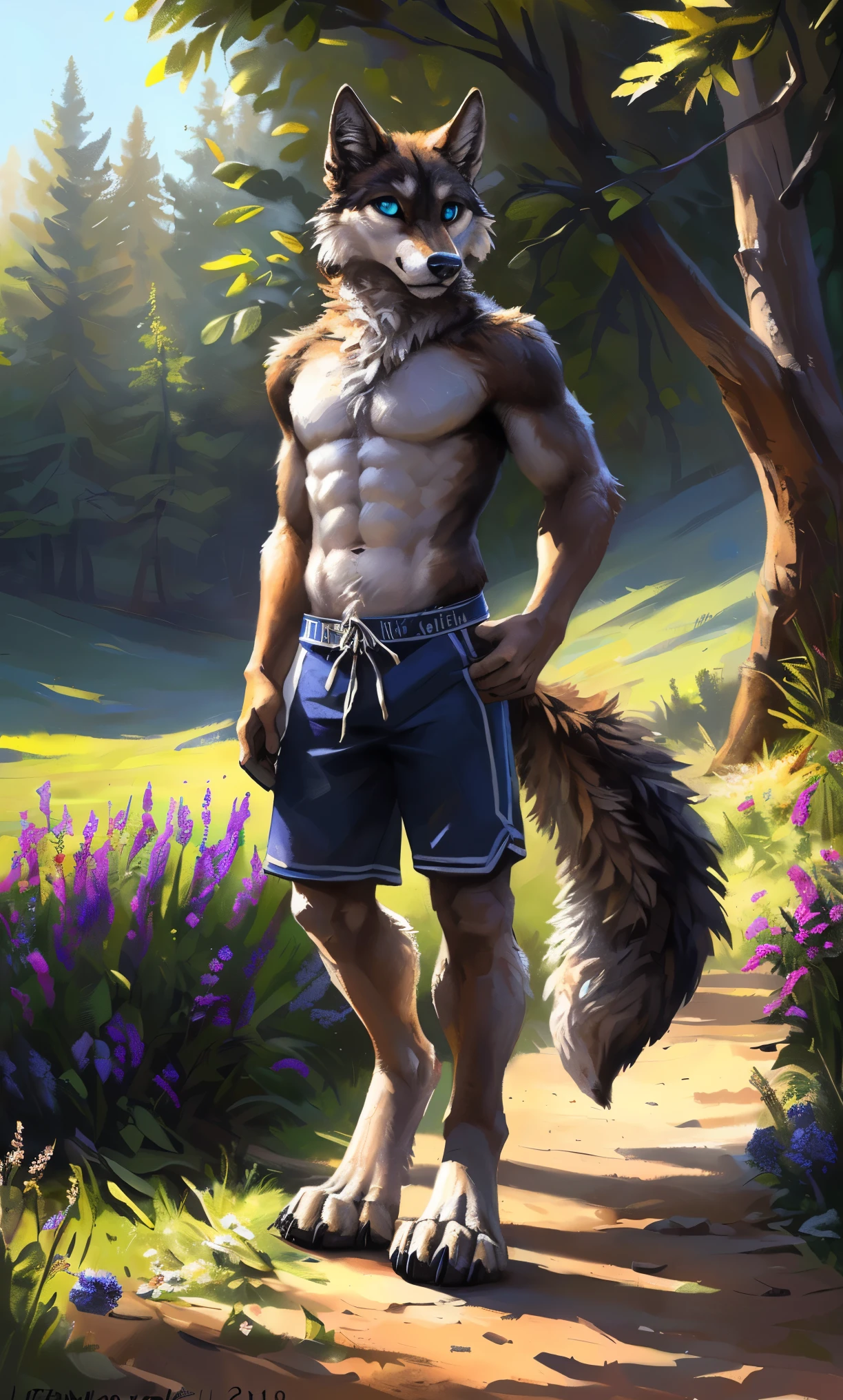 A painting of a man with a wolf on his chest - SeaArt AI