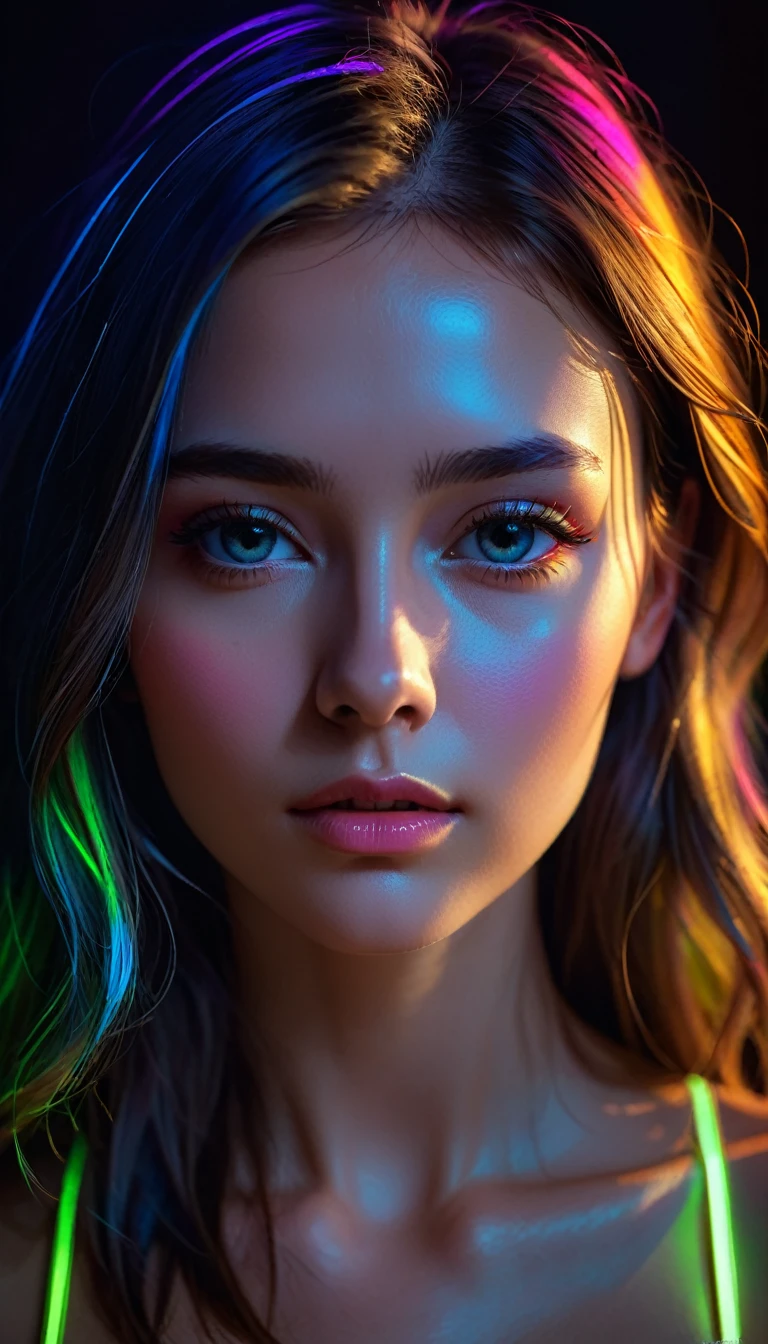 Digital drawing, realistic, close-up of face, young woman, model ...