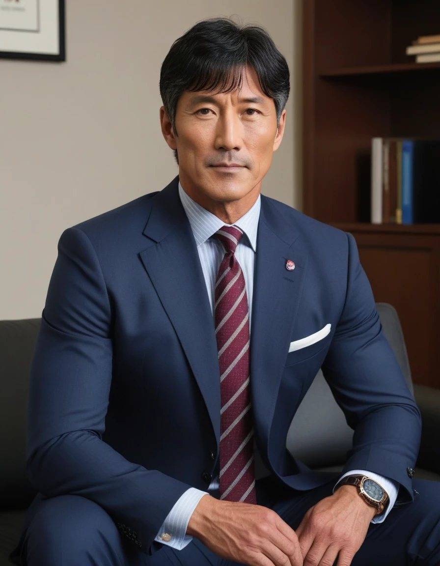 1man, japanese dilf, vice principal, 50yo, black hair, short hair ...
