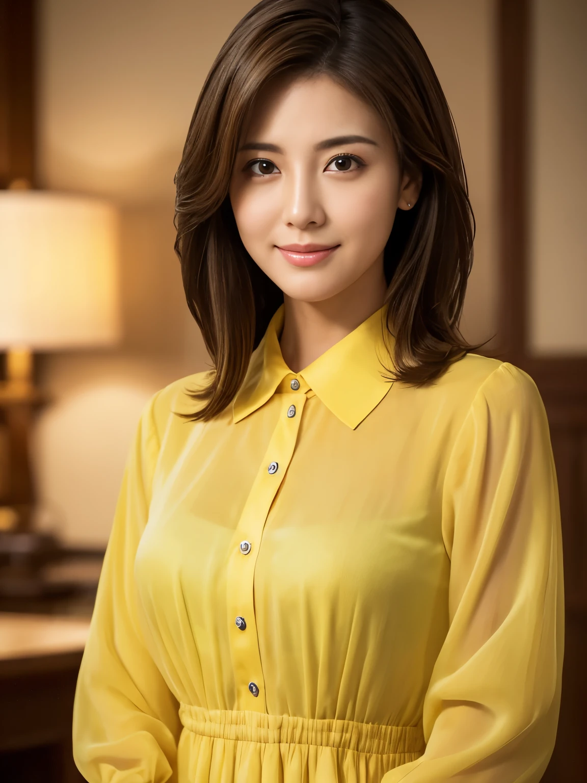 A woman in a yellow dress posing for a picture - SeaArt AI